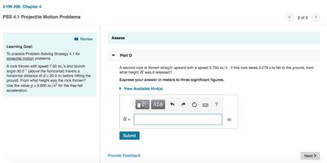 Solved HW Chapter PSS Projectile Motion Problems Chegg Com