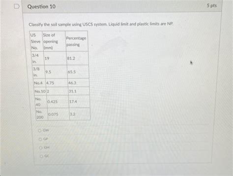 Classify The Soil Sample Using USCS System Liquid Chegg