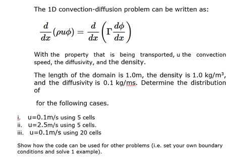 solved the 1d convection diffusion problem can be written