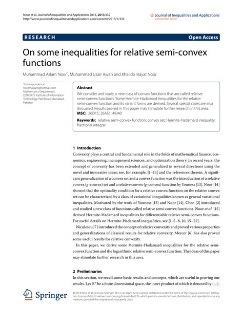 Pdf On Some Inequalities For Relative Semi Convex Functions