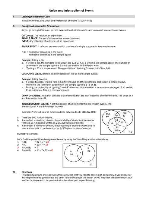 SOLUTION Union And Intersection Of Events Studypool