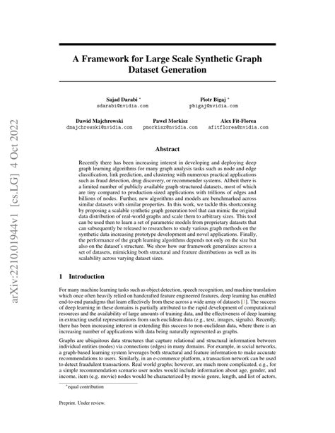 Pdf A Framework For Large Scale Synthetic Graph Dataset Generation