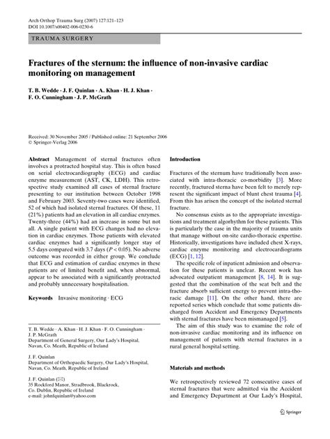Pdf Fractures Of The Sternum The Influence Of Non Invasive Cardiac Monitoring On Management