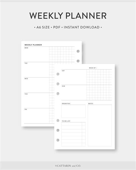A6 Weekly Planner Printable Monday Friday Grid Layout Etsy
