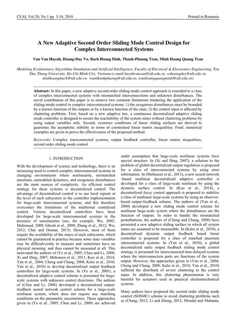 PDF A New Adaptive Second Order Sliding Mode Control Design For Complex Interconnected Systems