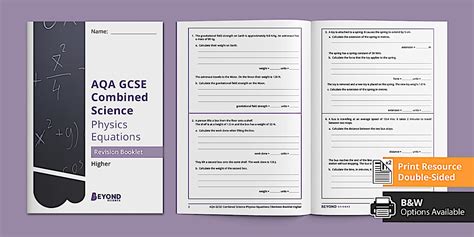 Combined Science Physics Equations Revision Questions Booklet
