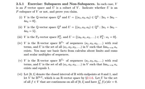 Solved 251 Exercise Subspaces And Non Subspaces In Each Case An F
