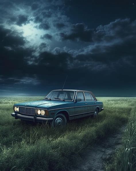 Premium Ai Image This Car Is Parked In A Grassy Field Below Rain