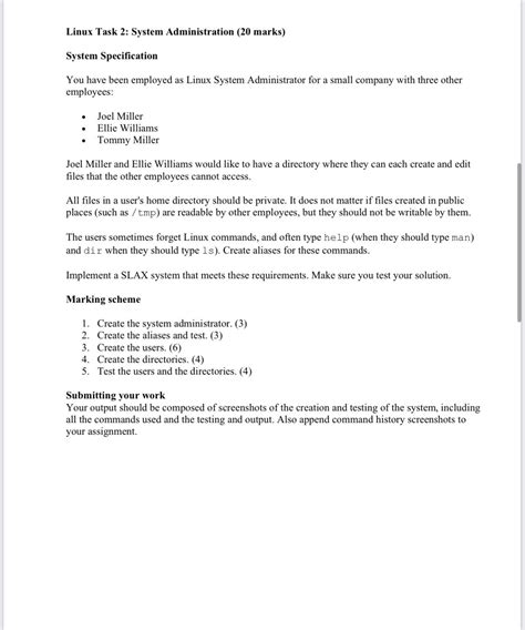 Solved Linux Task System Administration Marks System Chegg