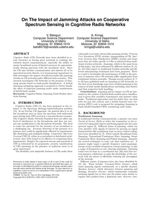 Pdf On The Impact Of Jamming Attacks On Cooperative Spectrum Sensing