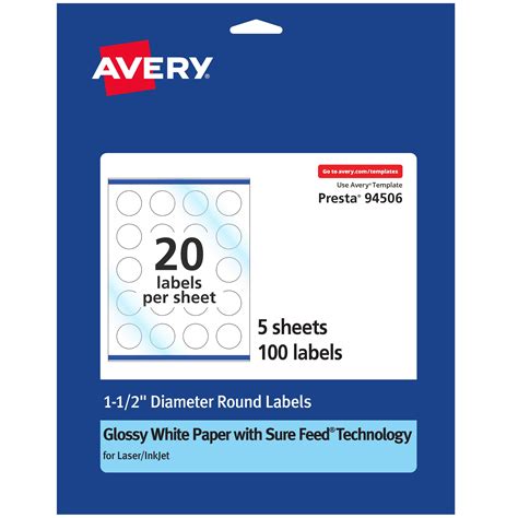 Avery Round Labels With Sure Feed 1 5 Diameter 100 Glossy White