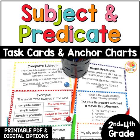 Subject And Predicate Task Cards And Anchor Charts 2nd 4th Grade Worksheets Library