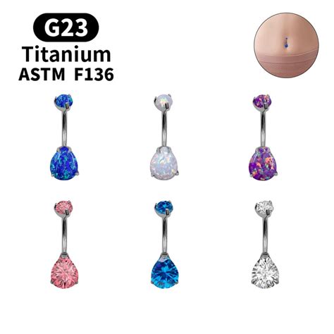 여성을 위한 유행 아이템 G23 티타늄 14g 배꼽 링 워터 드롭 지르콘 펜던트 배꼽 피어싱 바벨 핸드폰닷컴