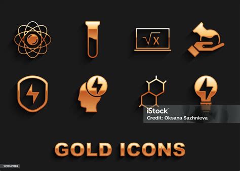 머리와 전기 기호 시험관 플라스크 번개가 있는 전구 화학식 보안 방패 X 글리프의 제곱근 원자 및 아이콘을 설정합니다 벡터 건축물에 대한 스톡 벡터 아트 및 기타 이미지