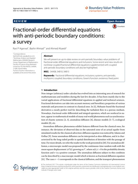 Pdf Fractional Order Differential Equations With Anti Periodic Boundary Conditions A Survey
