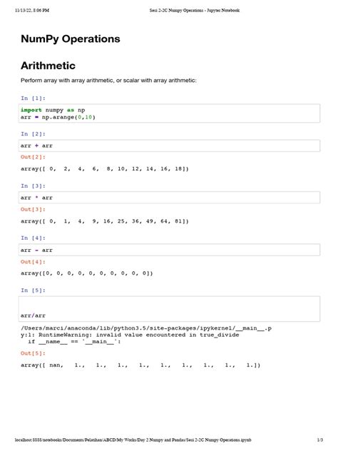 Sesi 2 2c Numpy Operations Jupyter Notebook Pdf Numbers