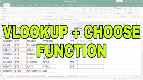 Vlookup With Choose Function In Excel Youtube