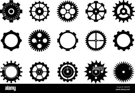 Gears Flat Icons Factory Gear Wheel Graphic Black Cogs Symbols