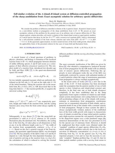 Pdf Island System At Diffusion Controlled Propagation Of The Sharp Annihilation Front Exact