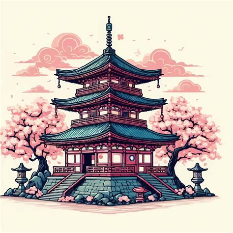 Templo De Japón Con Vector Libre O Pagoda Asiática Monumento