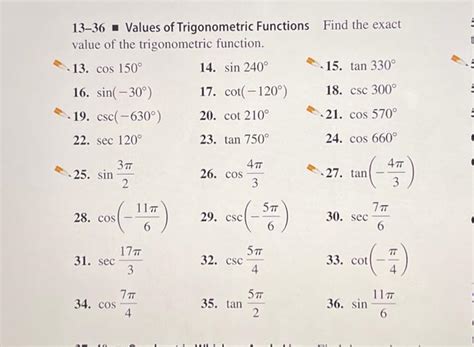 Solved 13 36 Values Of Trigonometric Functions Find The