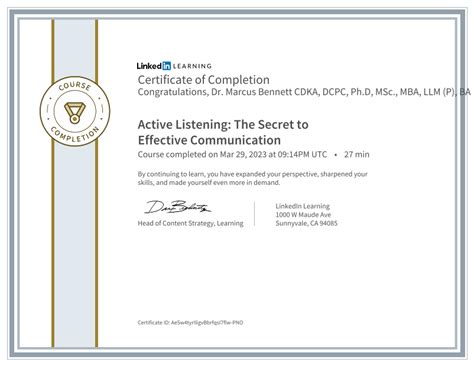 Certificate Of Completion Dr Marcus Bennett Cdka Dcpc Phd Msc