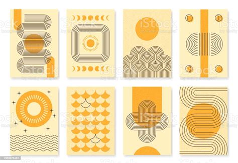 중반 세기 예술 커버 보헤미안 디자인 보헤미안 스타일 아트워크 별 화려한 벡터 템플릿현대 기하학적 모양 포스터 마법의 태양과 달 0명에 대한 스톡 벡터 아트 및 기타 이미지