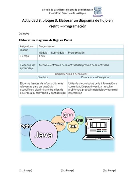 actividad 8 bloque 3 elaborar un diagrama de flujo en pseint pdf