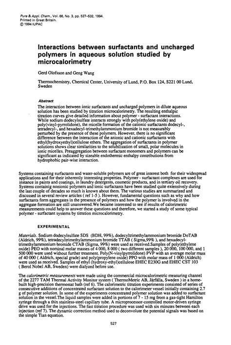 Pdf Interactions Between Surfactants And Uncharged Polymers In