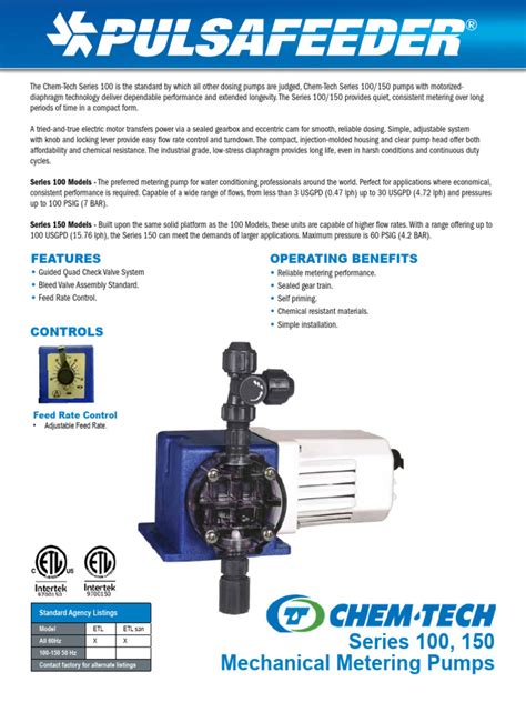 Pulsafeeder Chem Tech Series 100 150 Metering Pump Datasheet Pdf