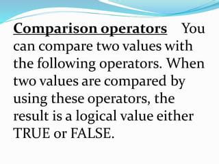 MS Excel The Four Types Of Operator PPTX