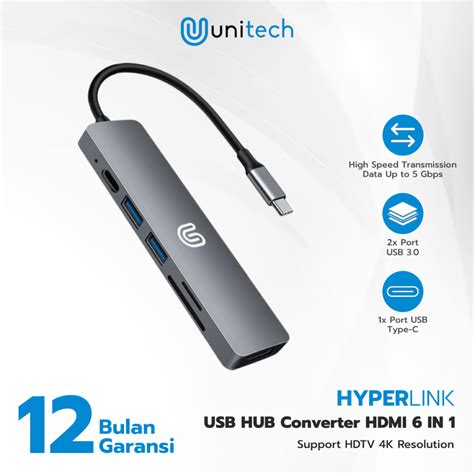 Jual Type C 3 1 To HDMI Hub Converter USB Unitech Micro SD Card 6 In 1 Shopee Indonesia