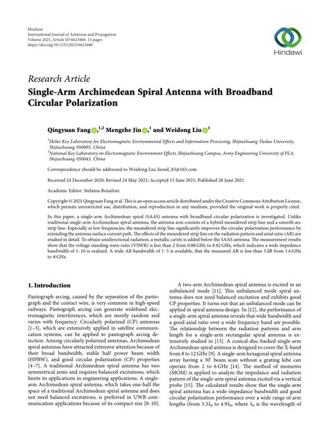 Pdf Single Arm Archimedean Spiral Antenna With Broadband Circular