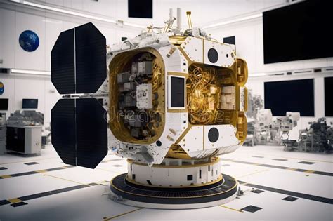 A Communications Satellite Being Constructed Inside A Spacecraft With Generative Ai Stock Image