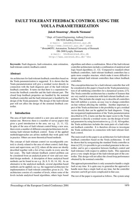 pdf fault tolerant feedback control using the youla parameterization