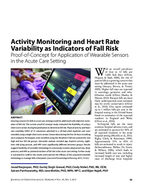 Pdf Activity Monitoring And Heart Rate Variability As Indicators Of Fall Risk Proof Of
