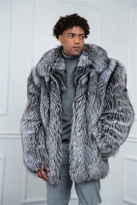 Mens Silver Fox Fur Jacket Made Of 100 Real Fur Etsy