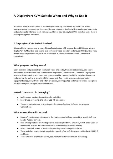 PPT A DisplayPort KVM Switch PowerPoint Presentation Free Download ID