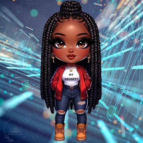 African American Chibi Woman Braids Png Bundle Trendy Stylish Print On Demand Digital Graphics