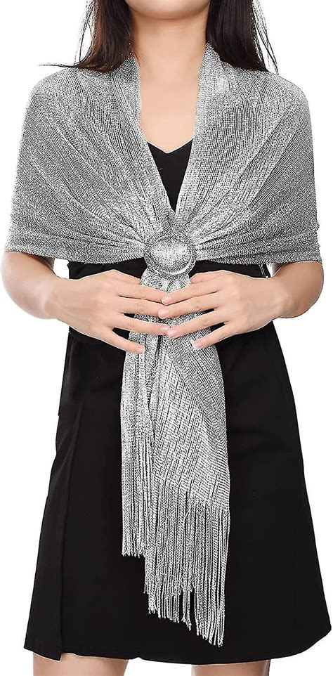 Chales Y Chales Brillantes Para Mujer Chal Plateado Bufanda Olaof