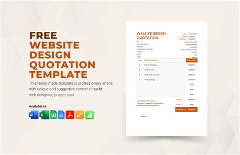 Editable Web Design Quotation Template In Apple Numbers PDF Pages Excel Google Sheets Word