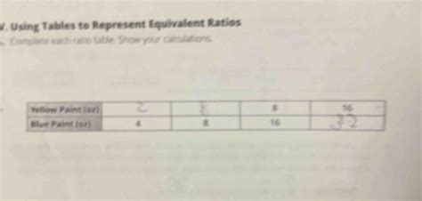 solved v using tables to represent equivalent ratios complete each