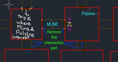 how to trim the intersected line between mline and polyline autolisp