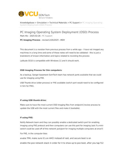 Pc Imaging Operating System Deployment Osd Process Pdf Booting Personal Computers