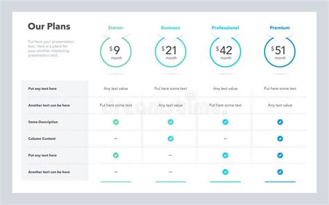 Price Comparison Table Template For Four Products Or Services Stock Vector Illustration Of