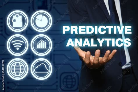 Concept Of Predictive Analytics Businessman And Different Virtual Icons On Color Background