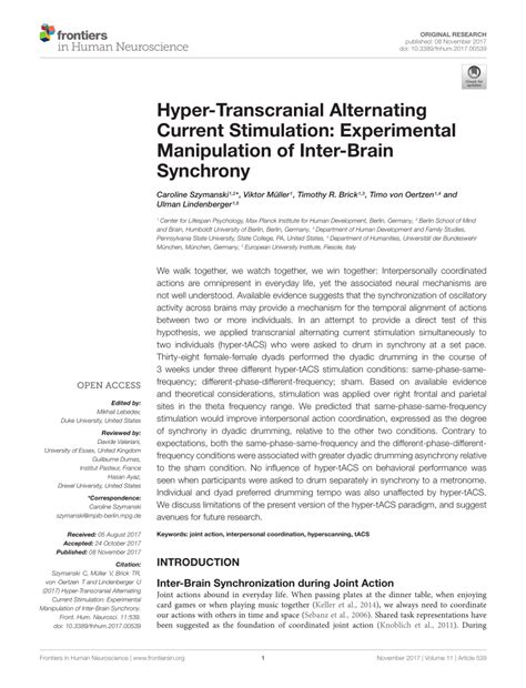 Pdf Hyper Transcranial Alternating Current Stimulation Experimental