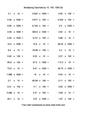Fillable Online Multiplying Decimals By 10 100 1000 B Fax Email Print PdfFiller