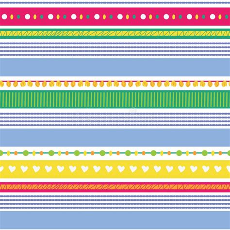 Fun Stripes With Hearts Pompoms Textures Seamless Vector Repeat