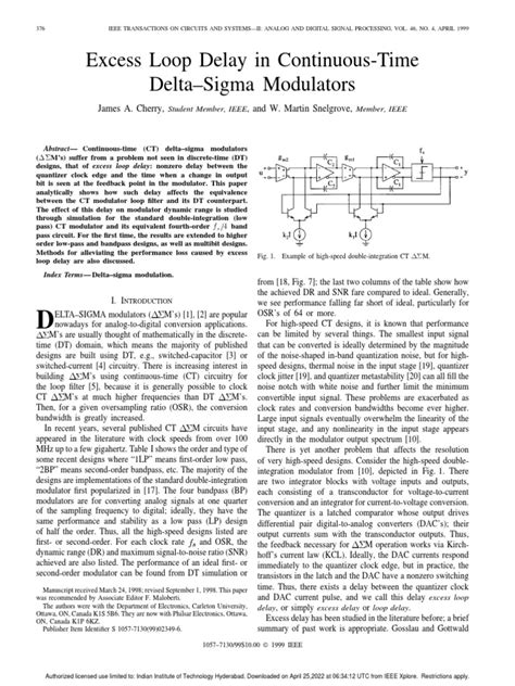 Excess Loop Delay In Continuous Time Delta Sigma Modulators James A
